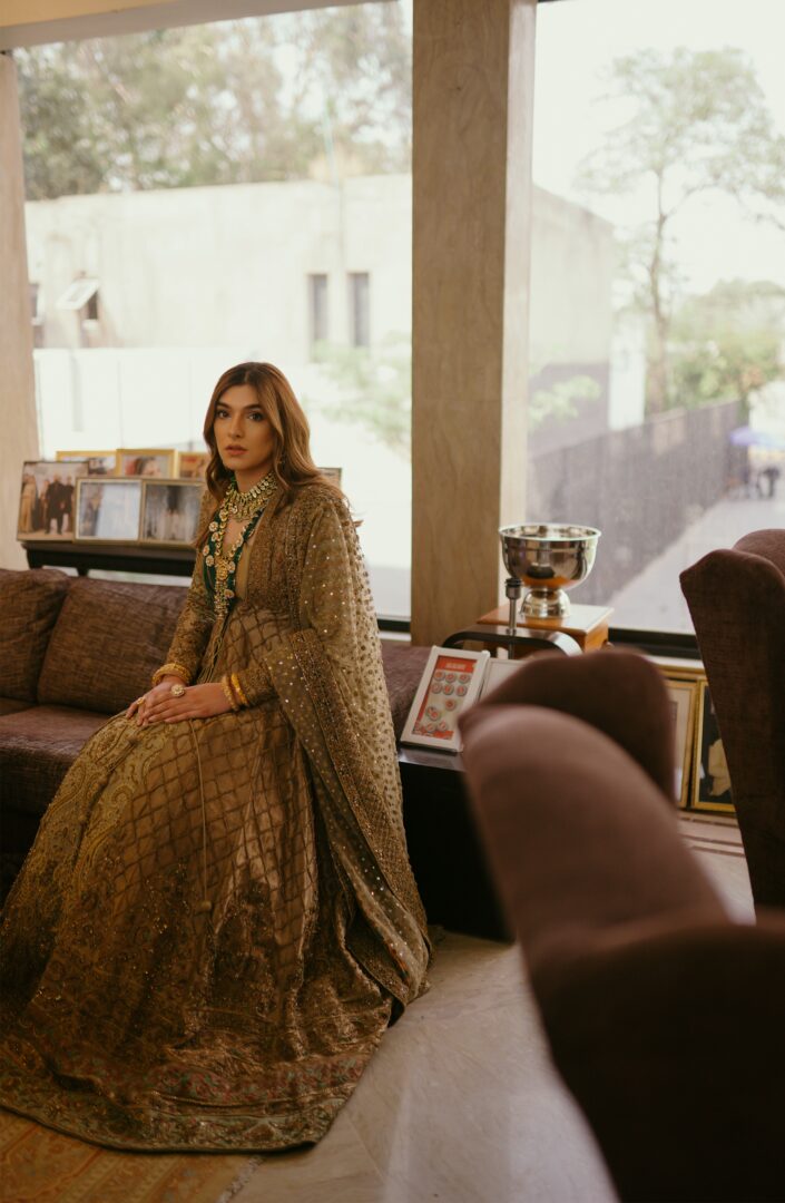 HSY| Classic Embroidered Front-open Gown with a Lehenga