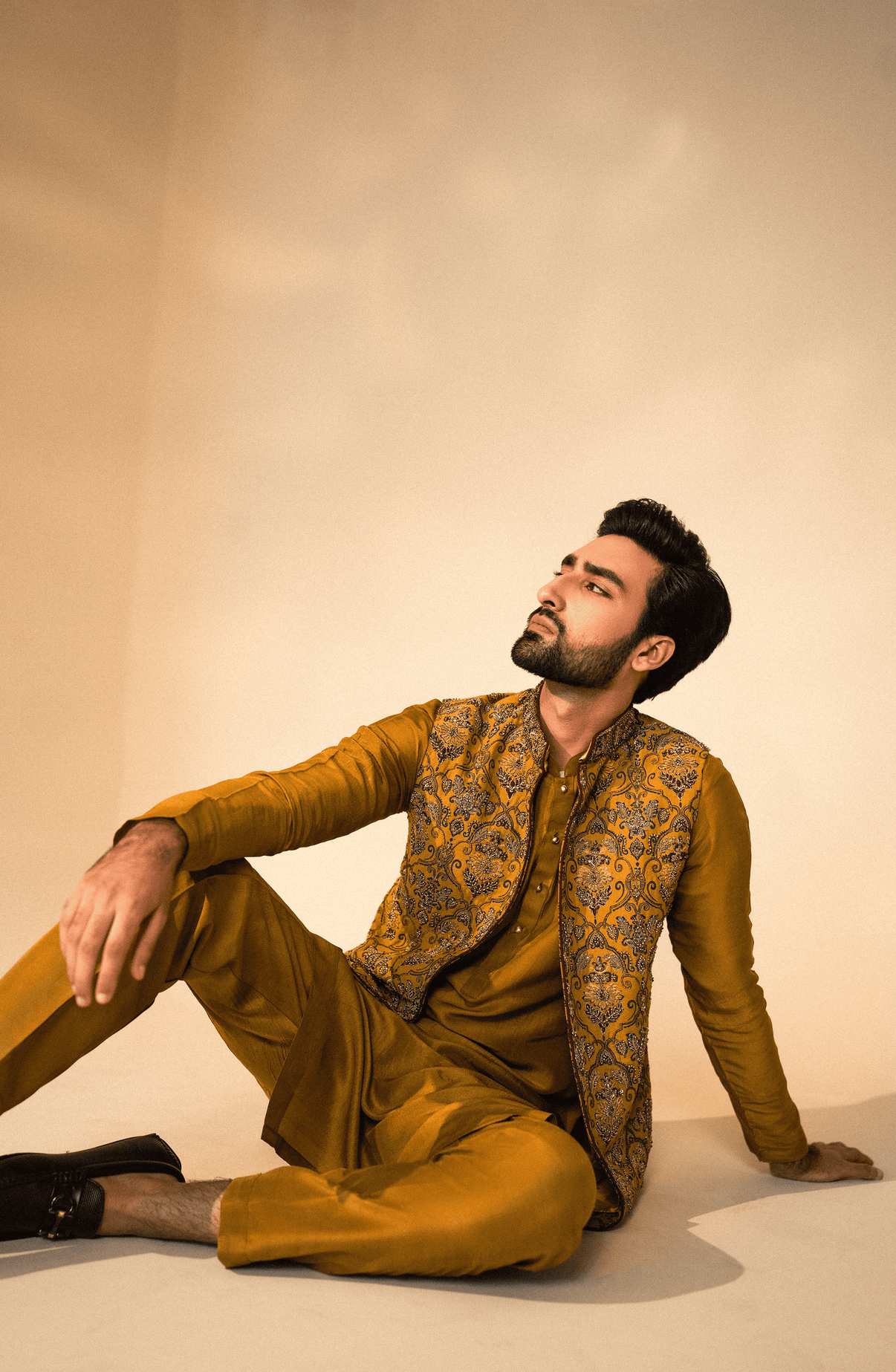HSY| Embroidered Waistcoat in Mustard with Kurta and Pants