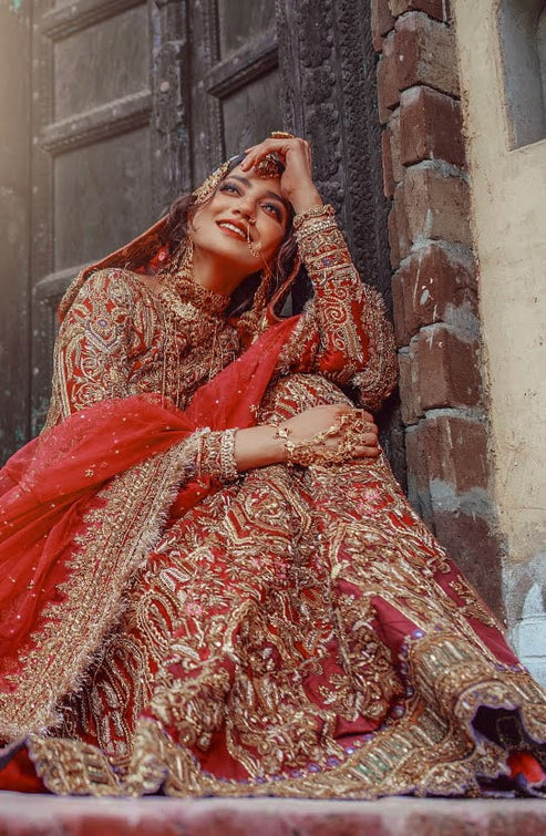 HSY| Traditional Lehenga Choli Embellished with Zardozi Gold Work